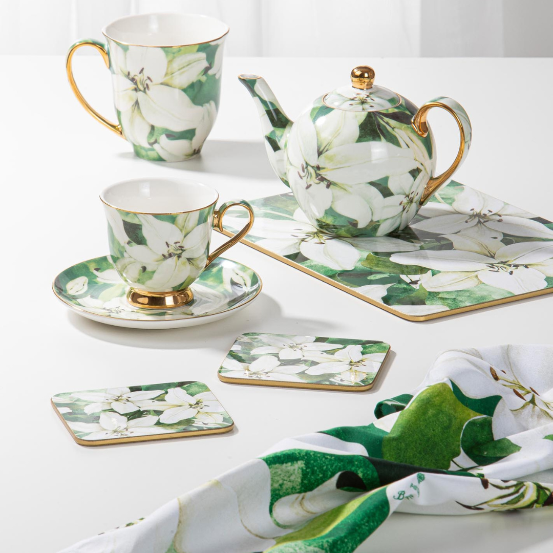 Bold Blooms White Lily Cup & Saucer – Ashdene