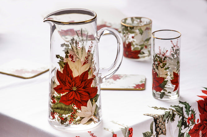 Poinsettia Glass Jug & 4 Tumblers Set – Ashdene