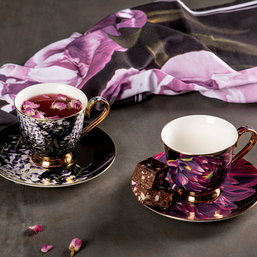 Dark Florals Purple Flame Cup & Saucer – Ashdene