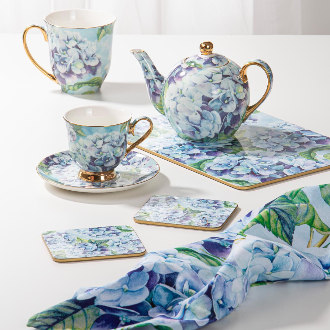 Bold Blooms Blue Hydrangea Teapot & 2 Teacup Set – Ashdene