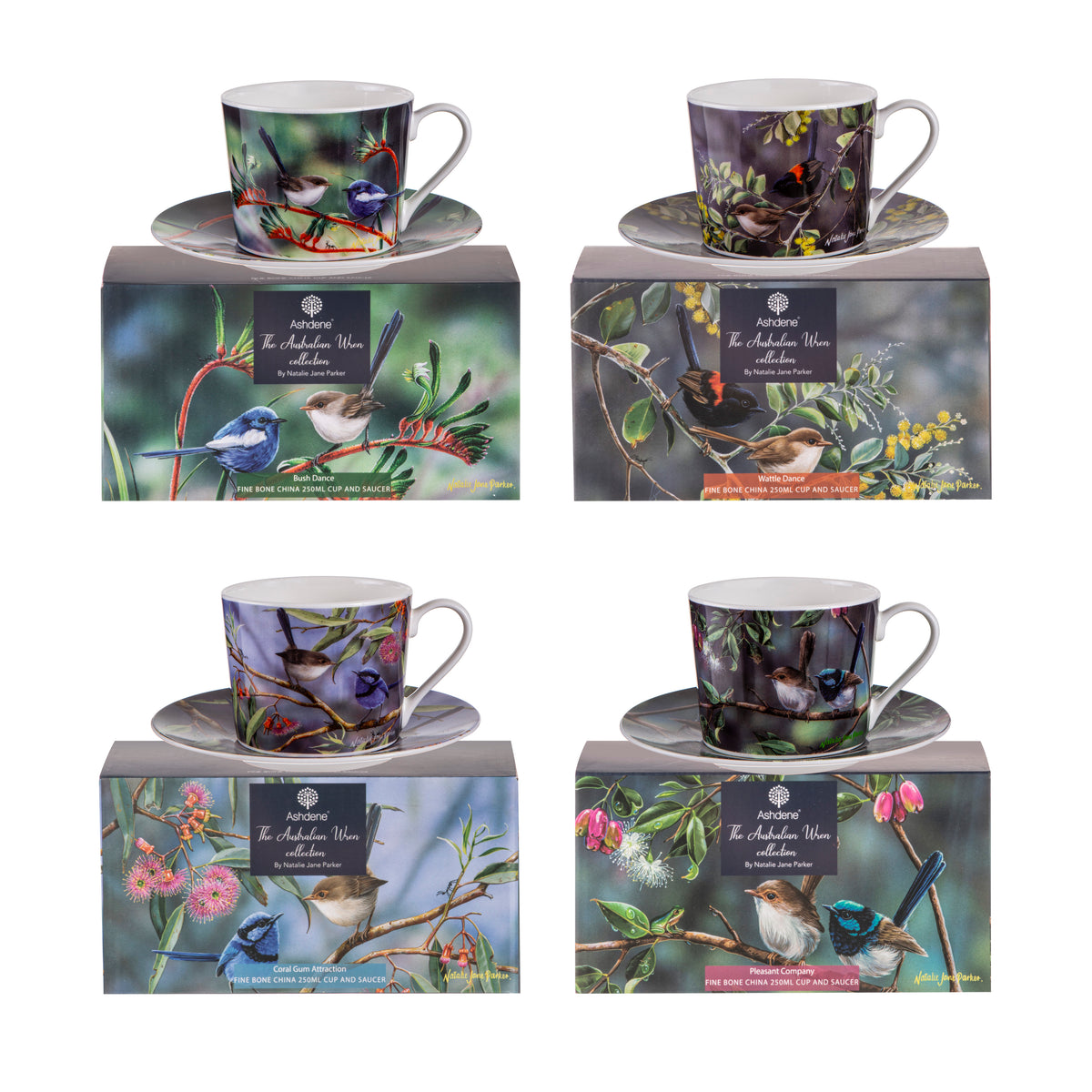 Australian Wren Assorted Cup & Saucers - Natalie Jane Parker | Ashdene