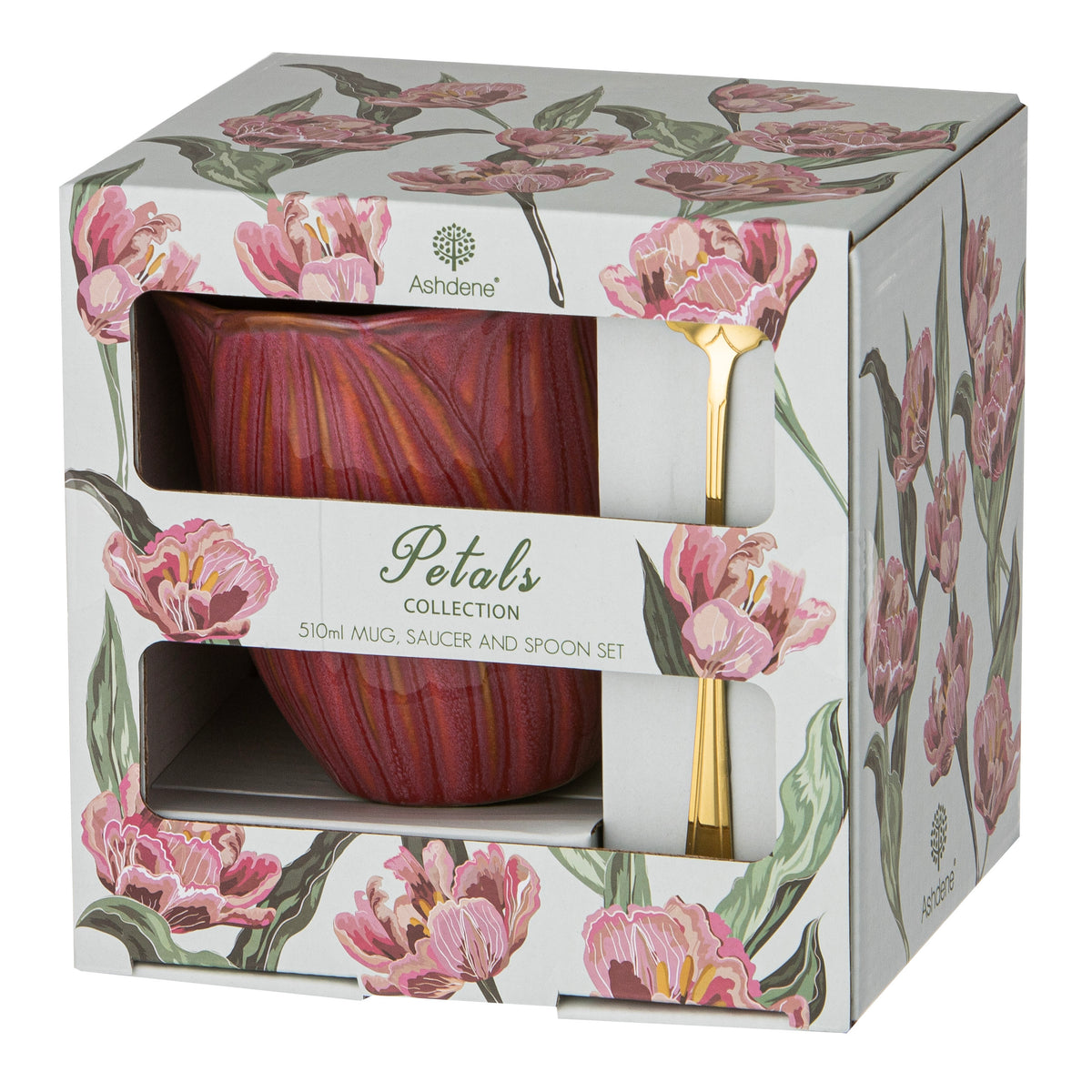 Petals Ruby Red Mug Saucer & Spoon Gift Set – Ashdene