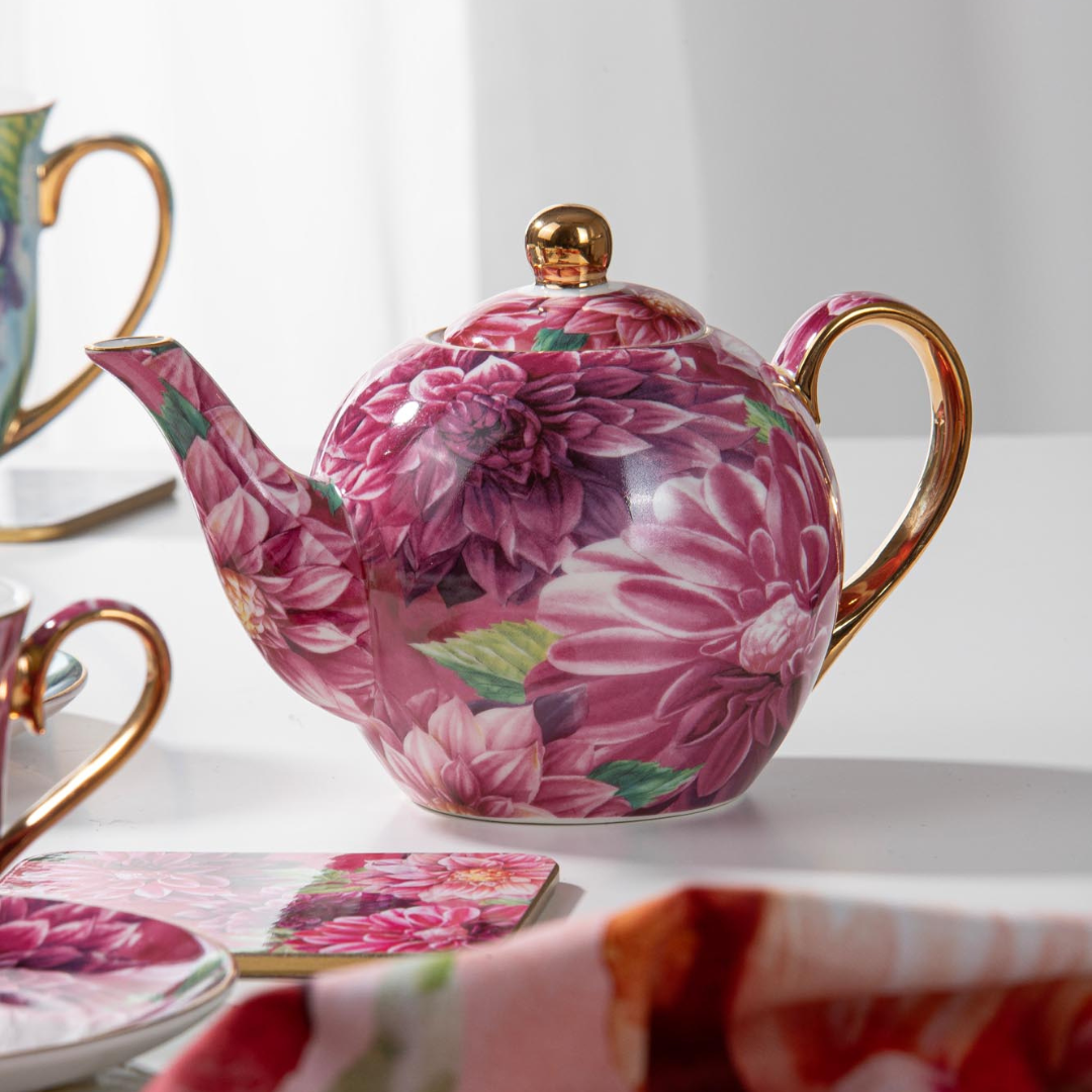 Bold Blooms Pink Dahlia Teapot & 2 Teacup Set – Ashdene