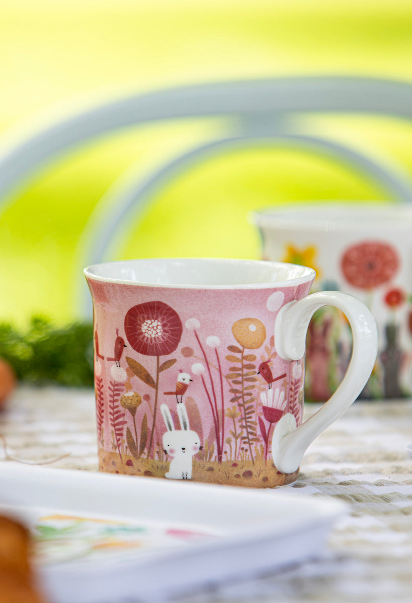 Playful Bunnies Pink Garden Wide Flare Mug – Ashdene