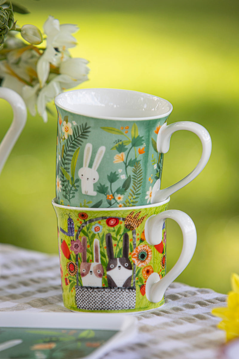 Playful Bunnies Green Garden Wide Flare Mug – Ashdene
